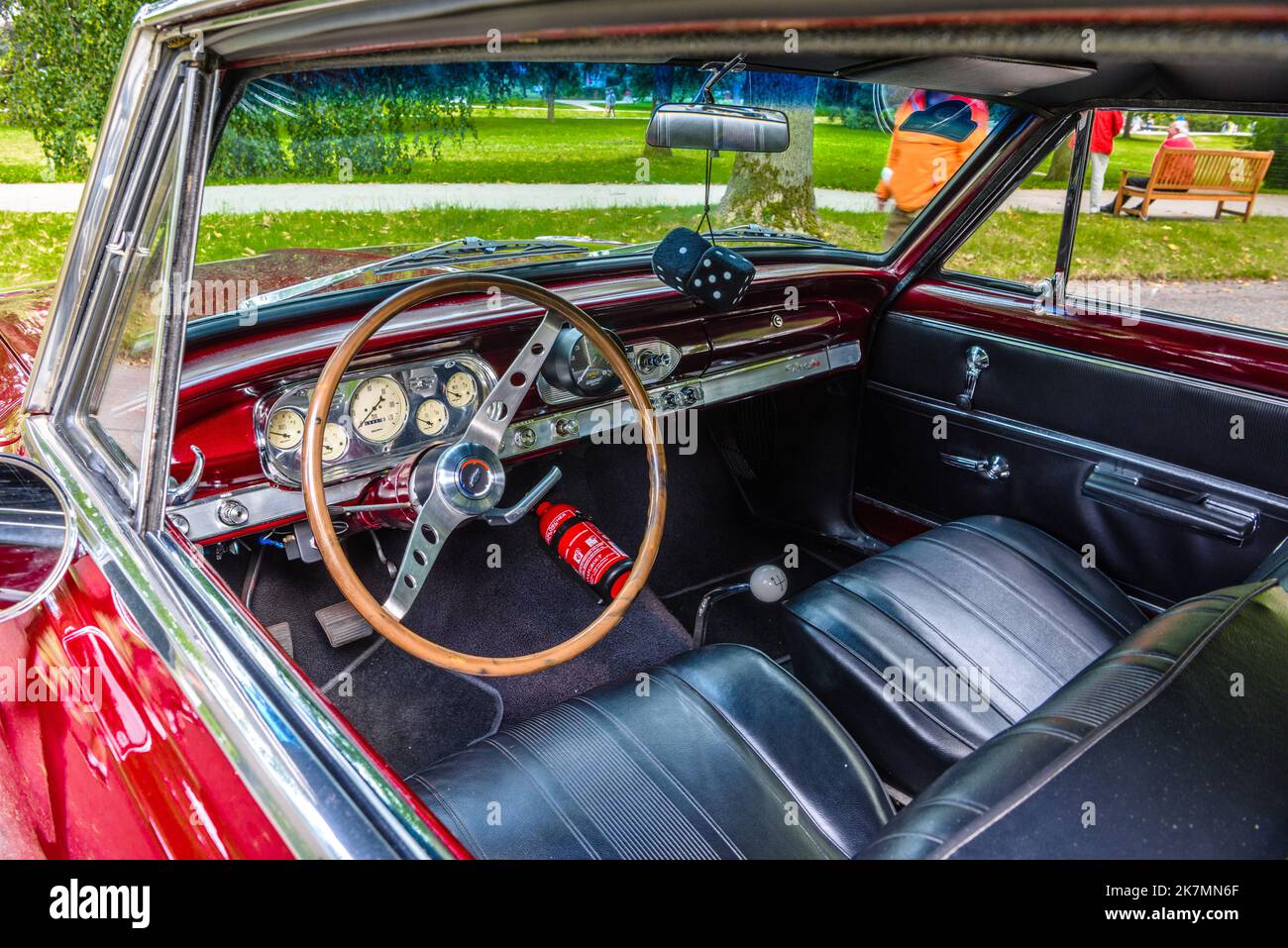 BADEN BADEN, GERMANY - JULY 2019: black leather interior of CHEVROLET ...
