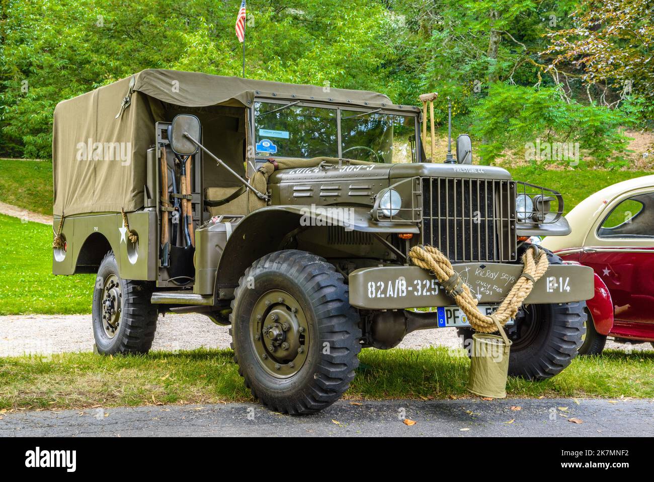 BADEN BADEN, GERMANY - JULY 2019: green khaki DODGE WC-51 military truck 1940 1945, oldtimer ...