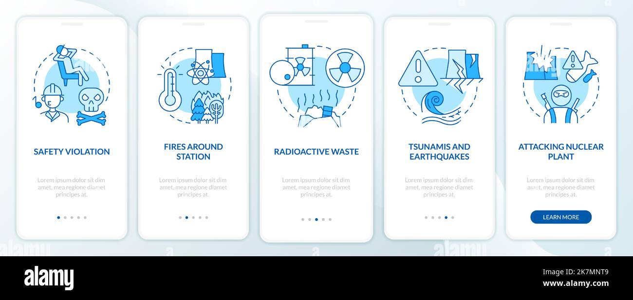 Nuclear accident causes blue onboarding mobile app screen Stock Vector ...