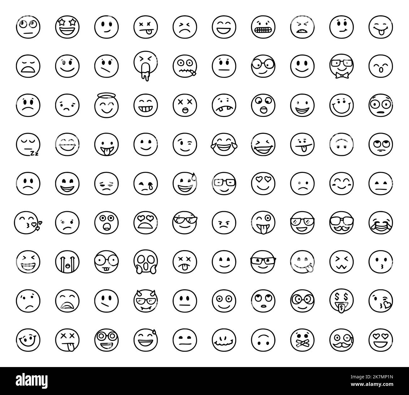 Set of emoticons showing different emotions in doodle style isolated on ...