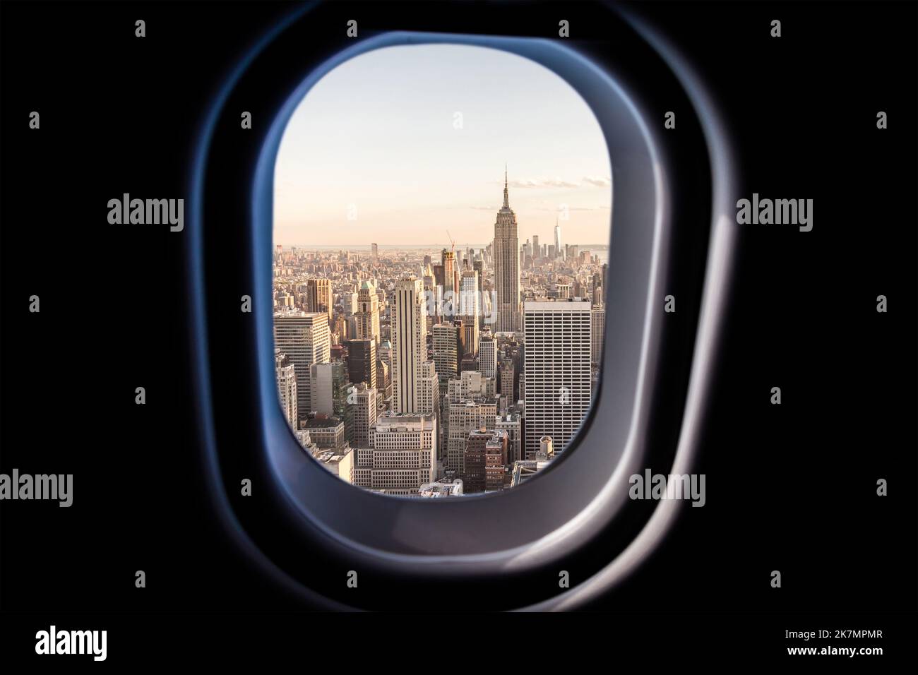 New York city view from plane window. View from a jet plane window high ...