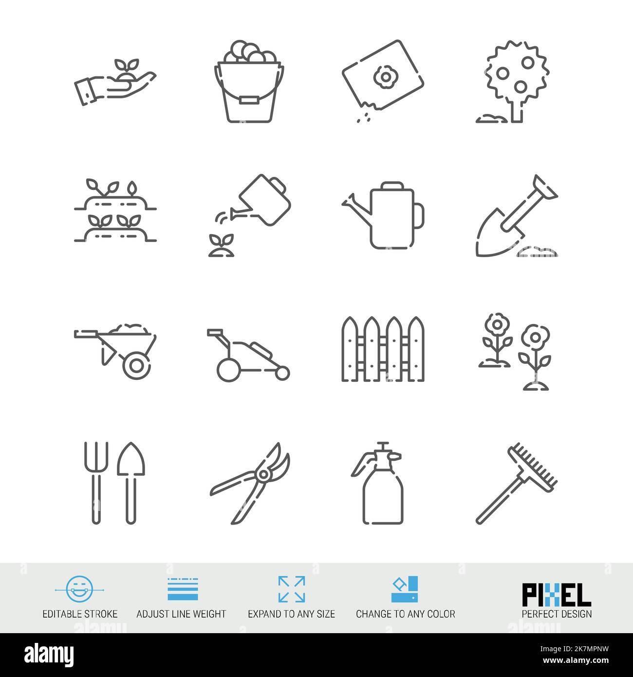 Farm Garden Related Vector Line Icon Set Isolated On White Pixel