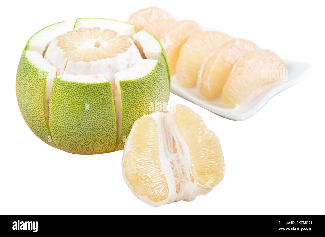 Fresh pomelo, pummelo isolated on white table background, cut out ...
