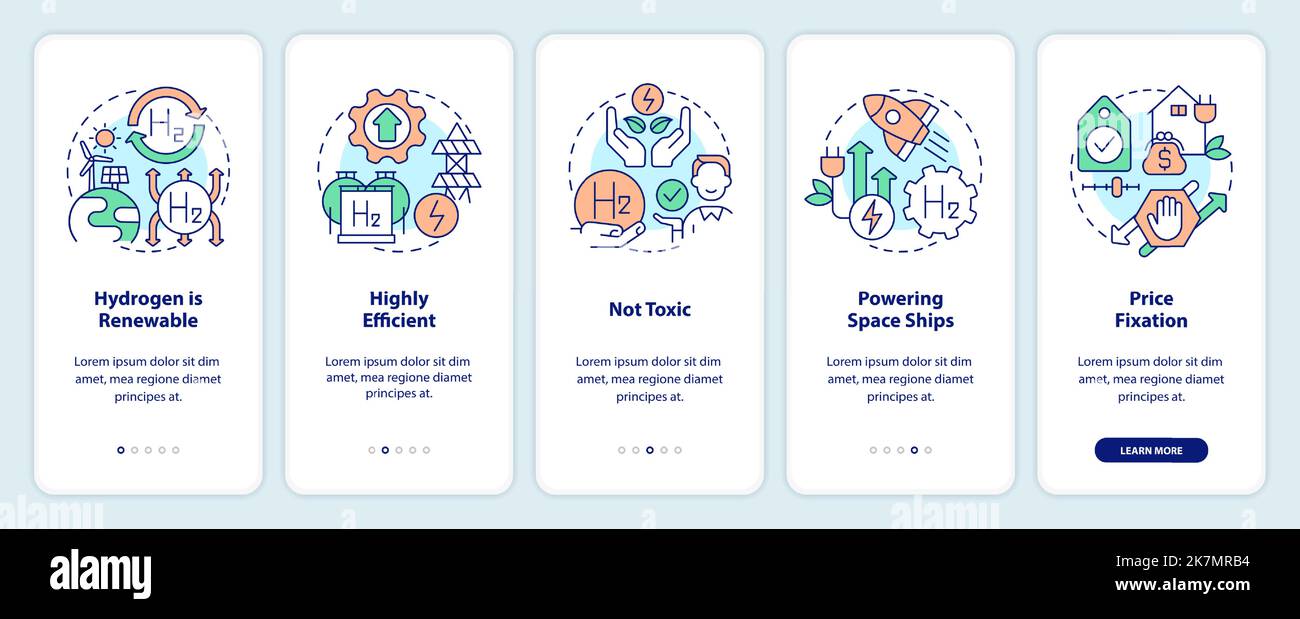 Hydrogen Energy Benefits Onboarding Mobile App Screen Stock Vector
