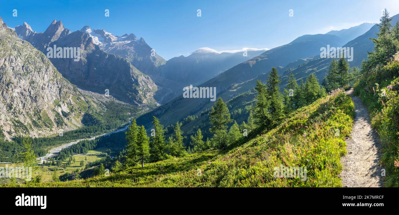 The Val Ferret valley in Italy and peaks Les Courtes, Aiguille de ...