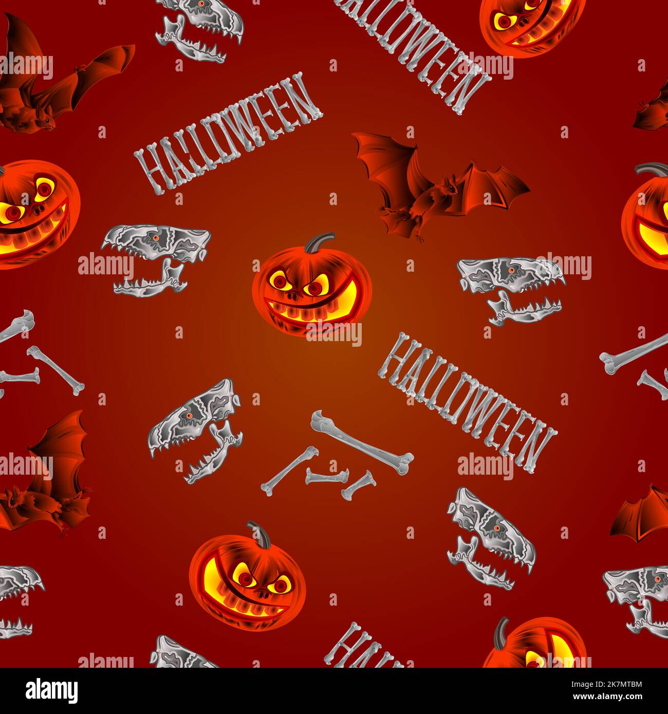 Seamless texture Halloween pumpkins bats skulls and bones holiday ...