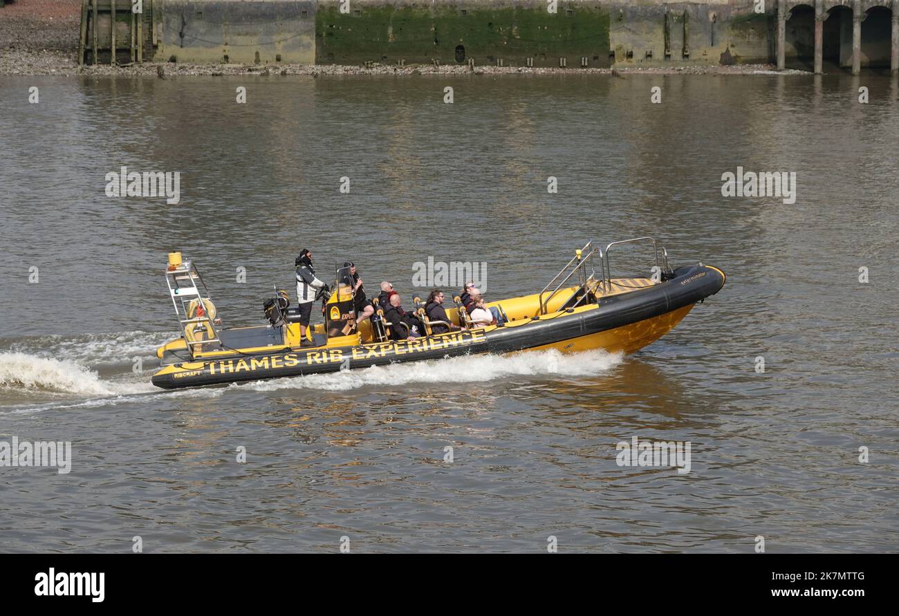 A Thames Rib Experience boat on the River Thames in the morning Stock ...
