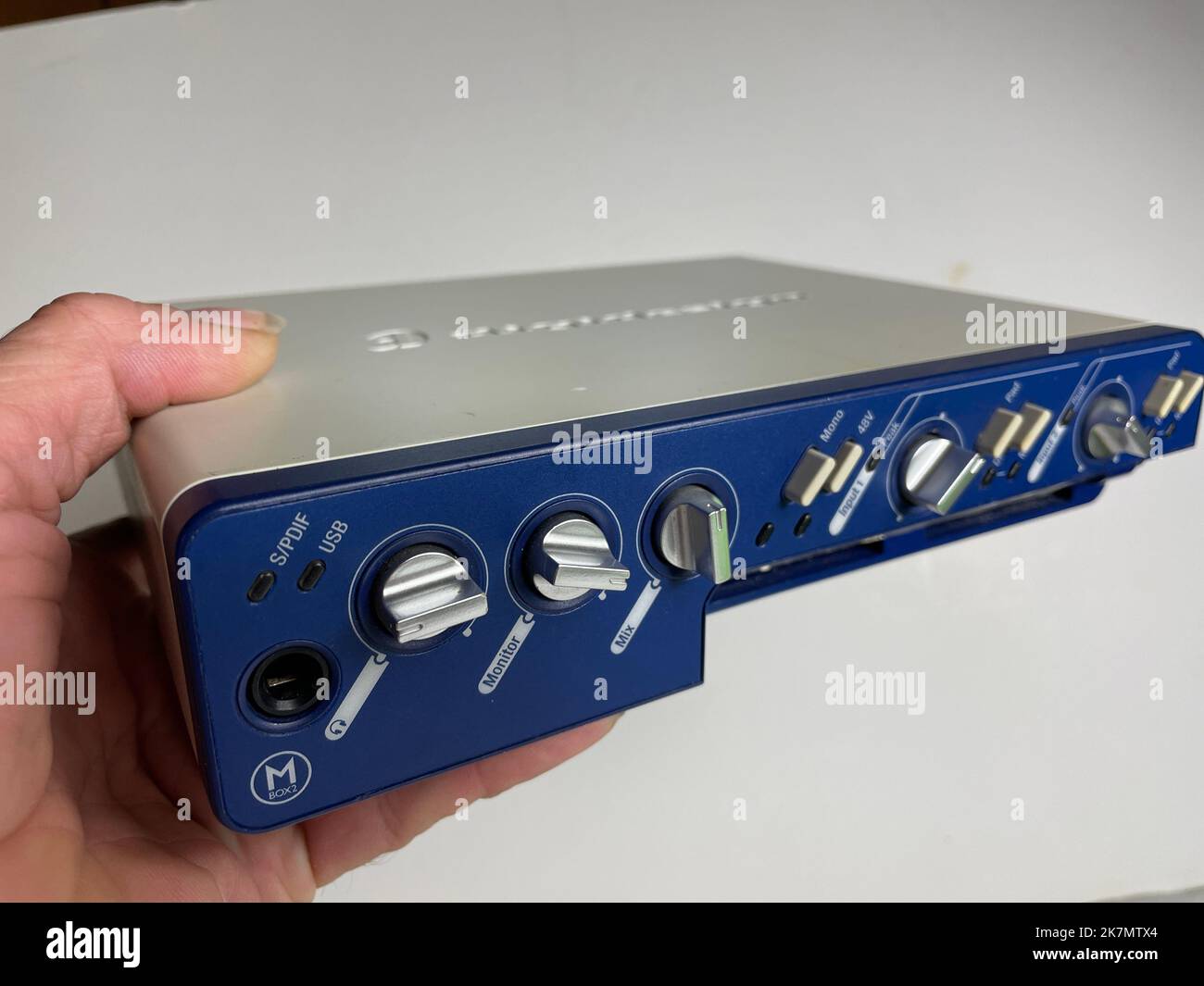 A closeup of Digidesign Mbox 2 digital audio workstation for music ...