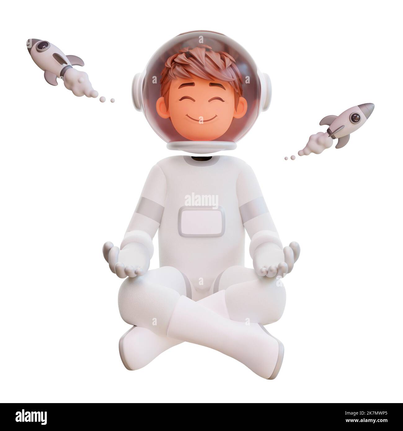A 3D rendered happy astronaut meditating isolated on a white background ...
