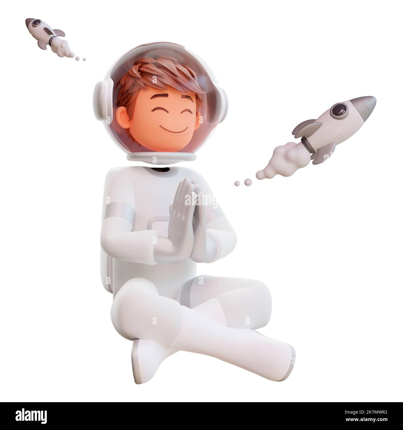 A 3D rendered happy astronaut meditating isolated on a white background ...