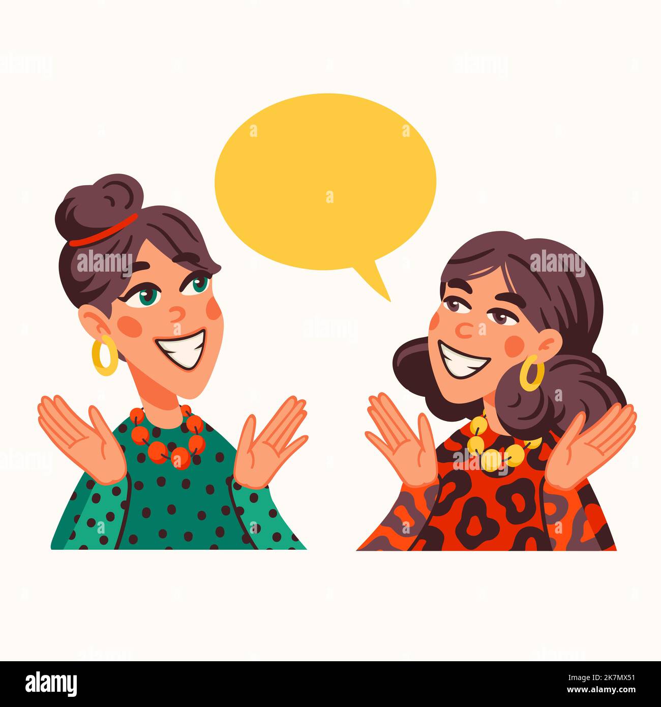 Talking girls, young females having a chat, flat vector illustration ...