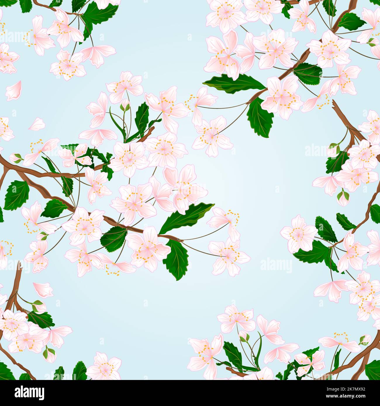 Seamless texture Wild Cherry branch natural background vector ...