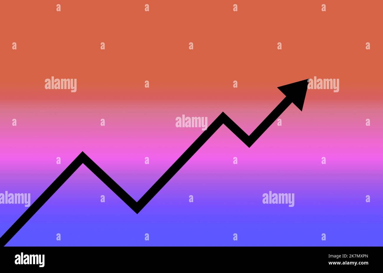Illustration of graph with black arrow on gradient red and blue ...