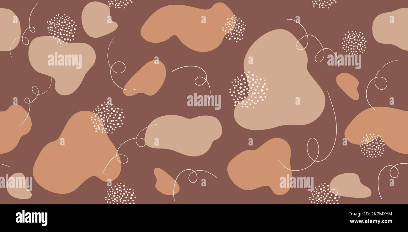 Abstract earth tone seamless pattern with organic shapes, lines, dots. Vector neutral hand drawn ...