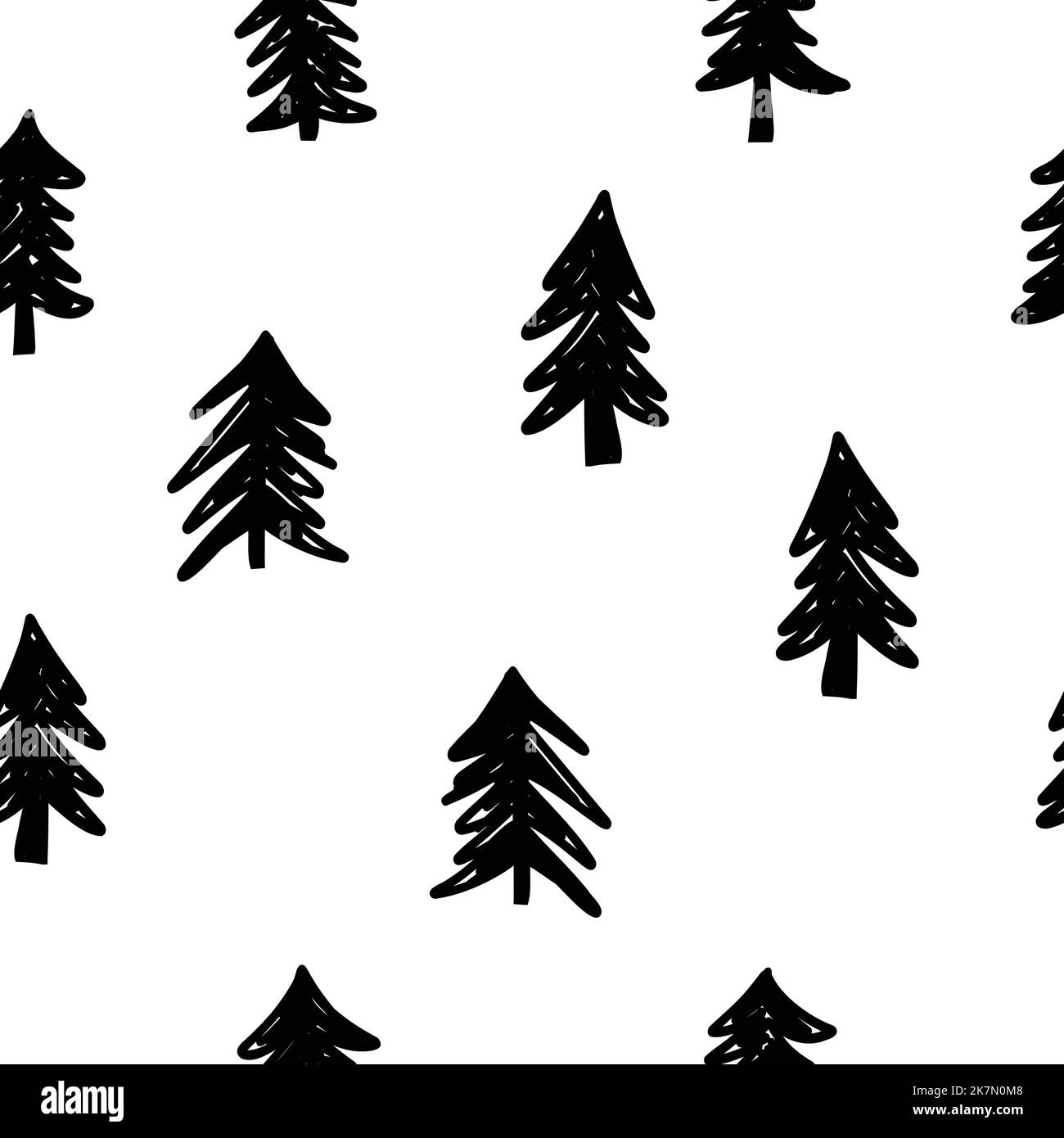Abstract black trees seamless vector pattern. Needle tree, forest ...