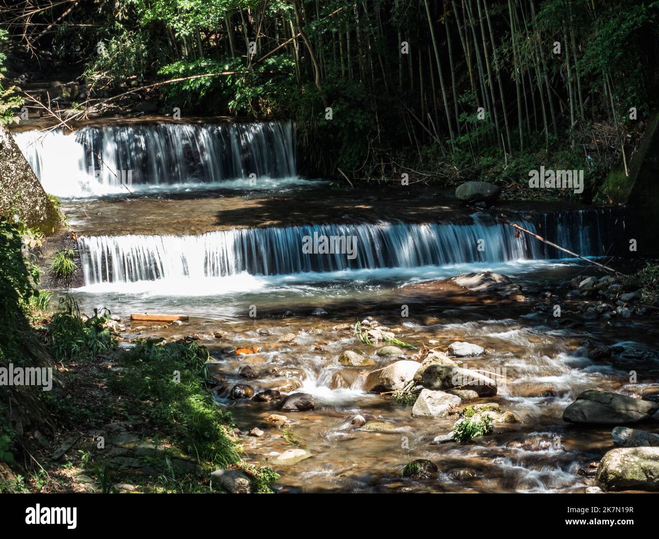A cascading waterfall in the Suzu River near the Oyama Cable Car to ...