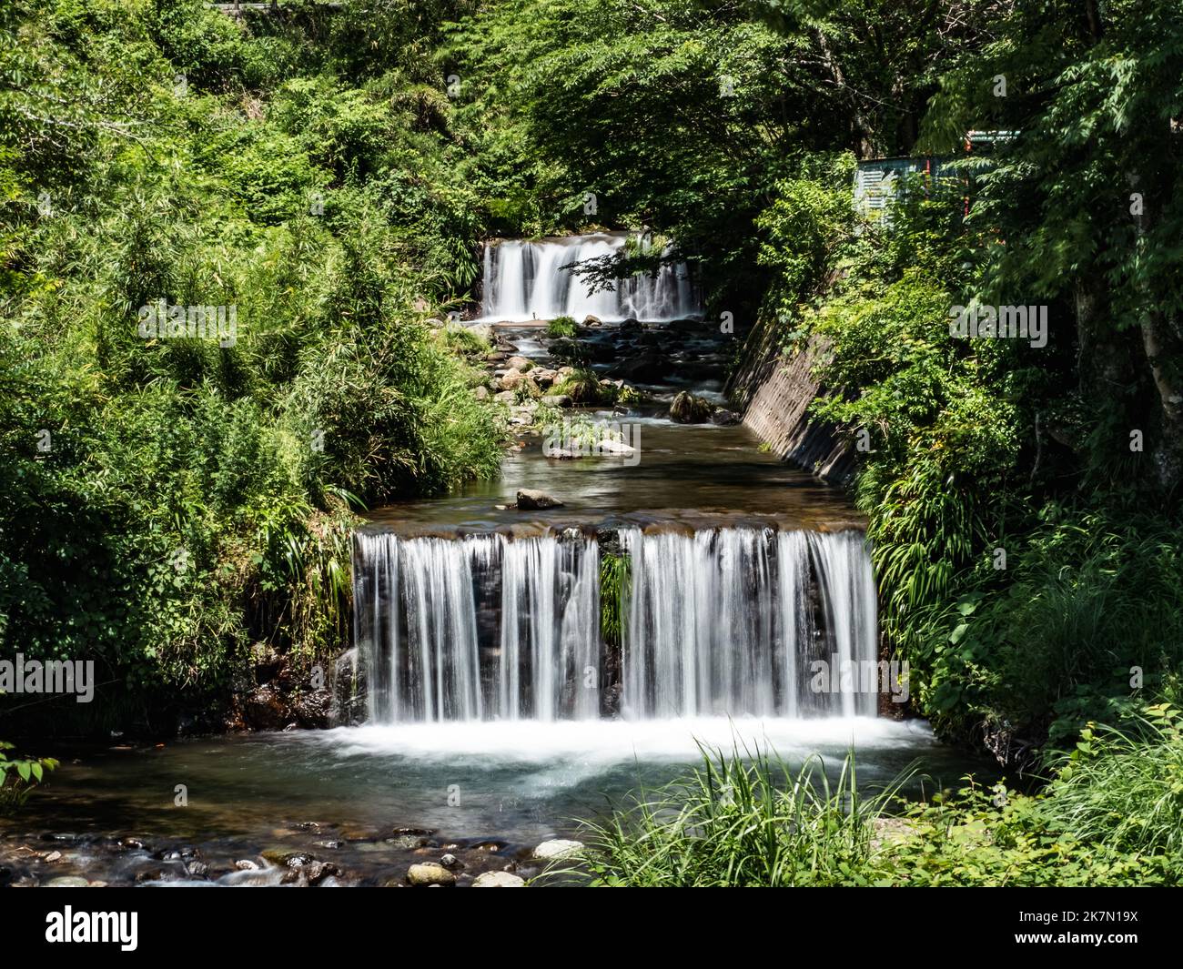 A cascading waterfall in the Suzu River near the Oyama Cable Car to ...