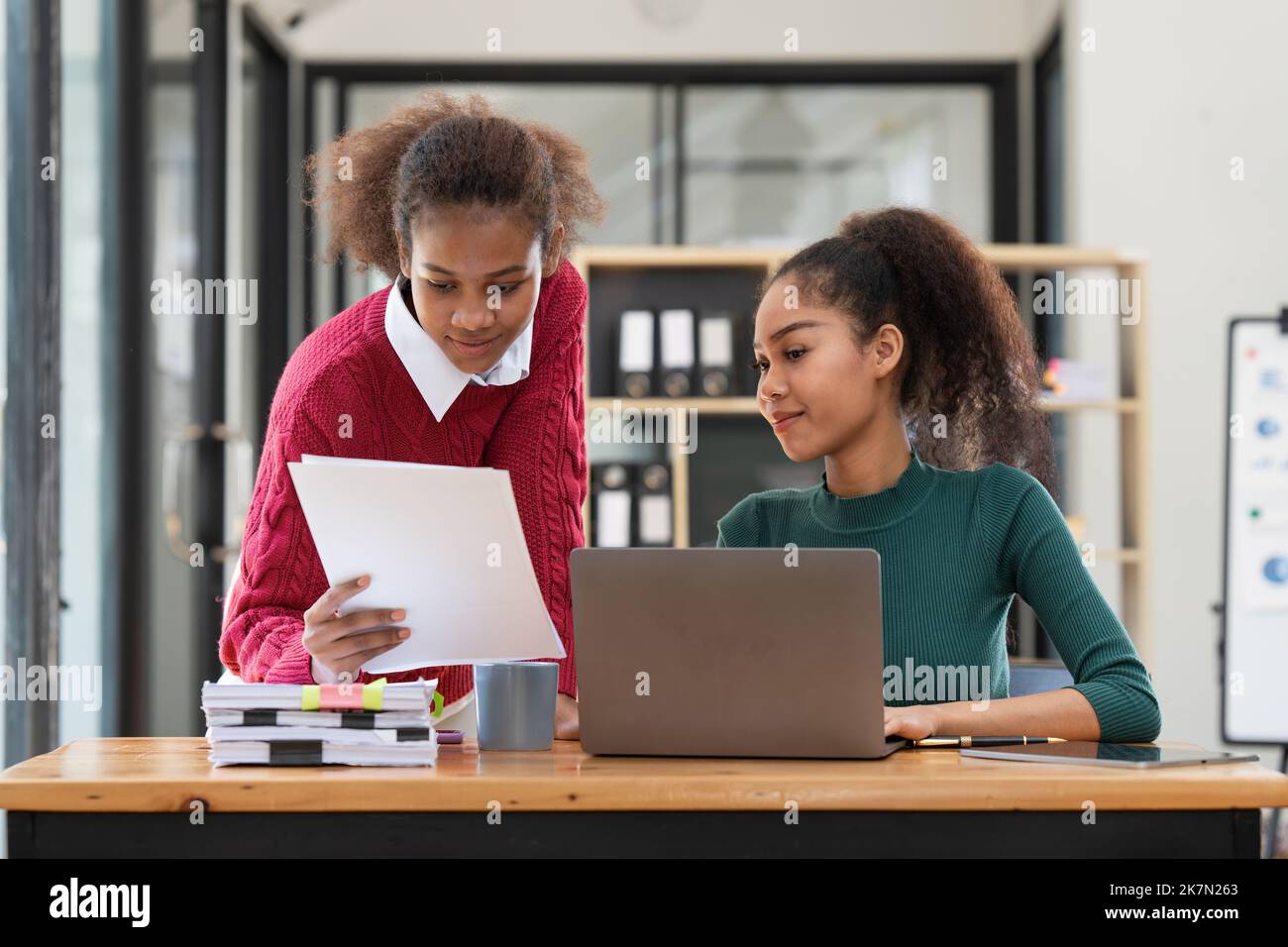 Two Black Girl used laptop for Studying for Exams, Talk in College ...