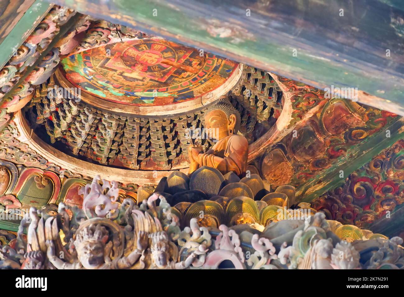 The Ceiling caisson Buddha statue of Zhihua temple in Beijing Stock ...