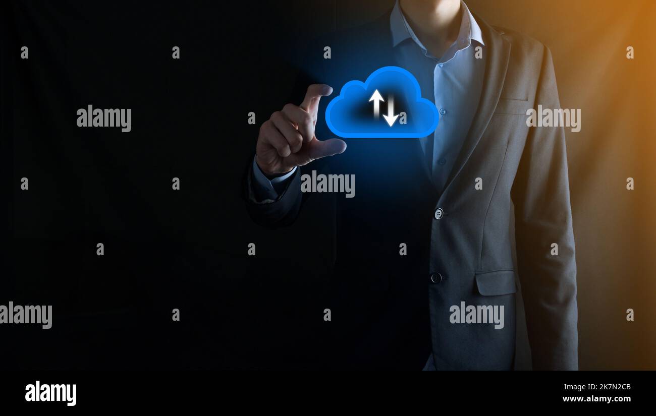 Businessman hold cloud icon.Cloud computing concept - connect smart ...