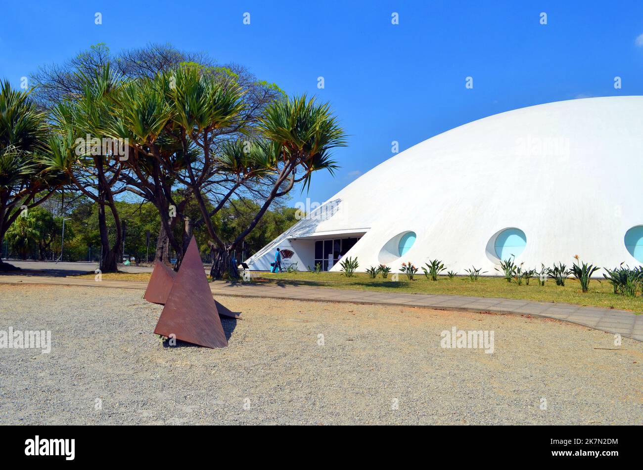The Oca art museum in Ibirapuera park in Sao Paulo, Brazil with trees ...