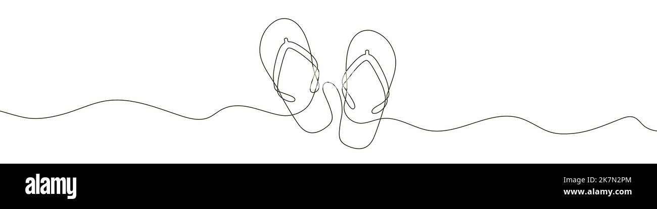 Continuous linear drawing of flip flops. Flip flops icon. Abstract background drawn with one ...