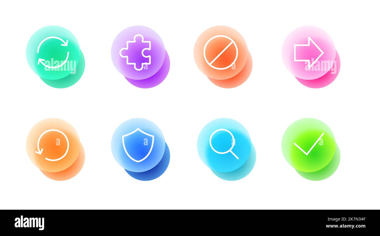 Basic icons set in glassmorphic style. Transparent blur glass effect ...