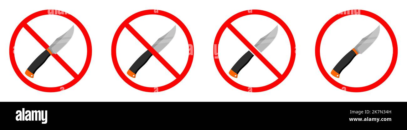 Knife ban sign. No Knife sign. Prohibition signs set. Dangerous weapon ...