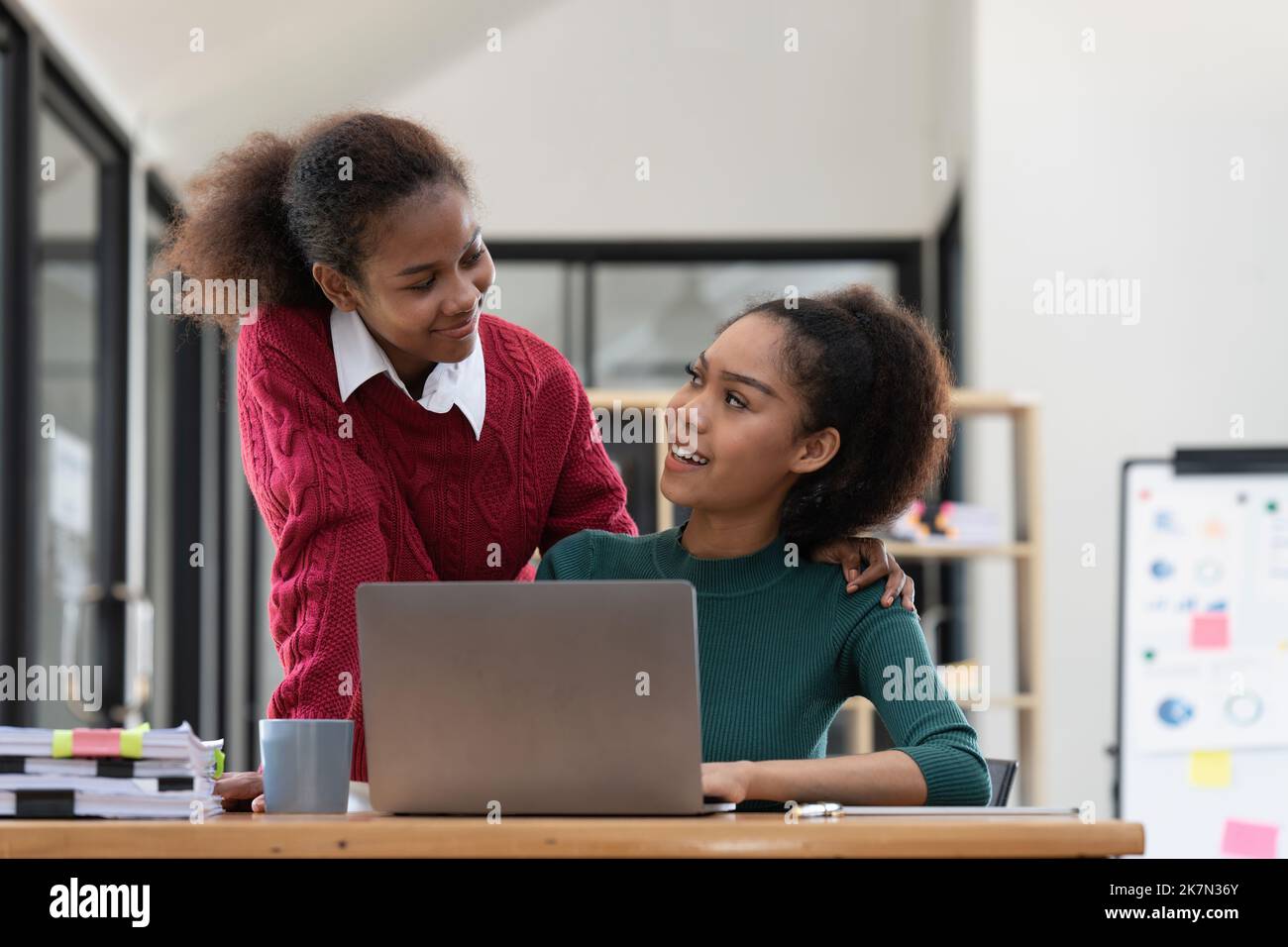 Two Black Girl used laptop for Studying for Exams, Talk in College ...
