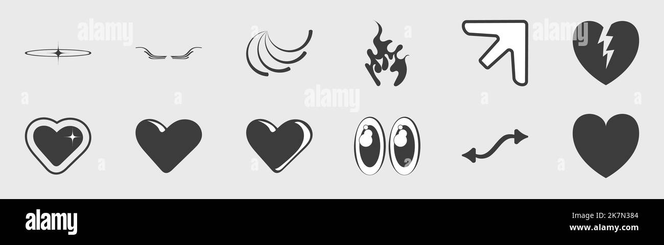 Collection of Y2K elements. Big collection of abstract graphic ...