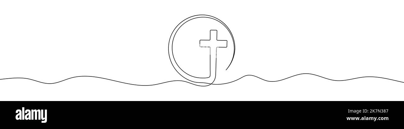 Continuous line drawing of christian cross. Religious cross one line ...