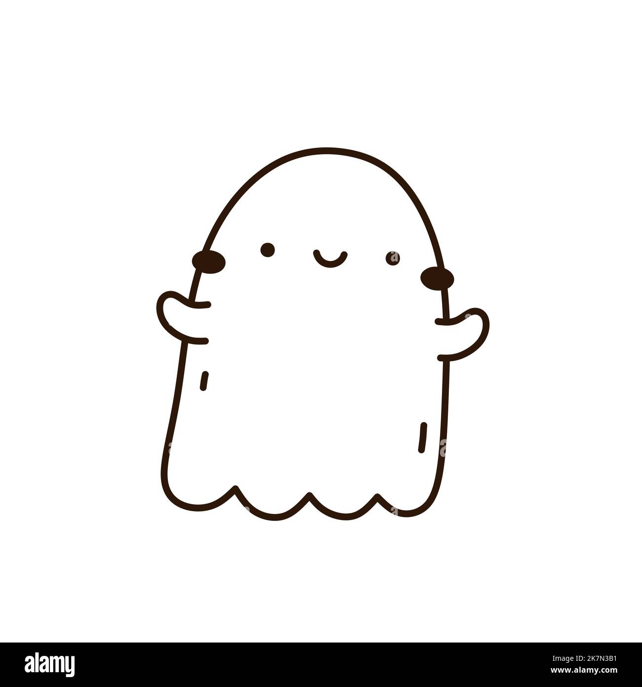 Cute and funny ghost isolated on white background. Vector hand-drawn ...