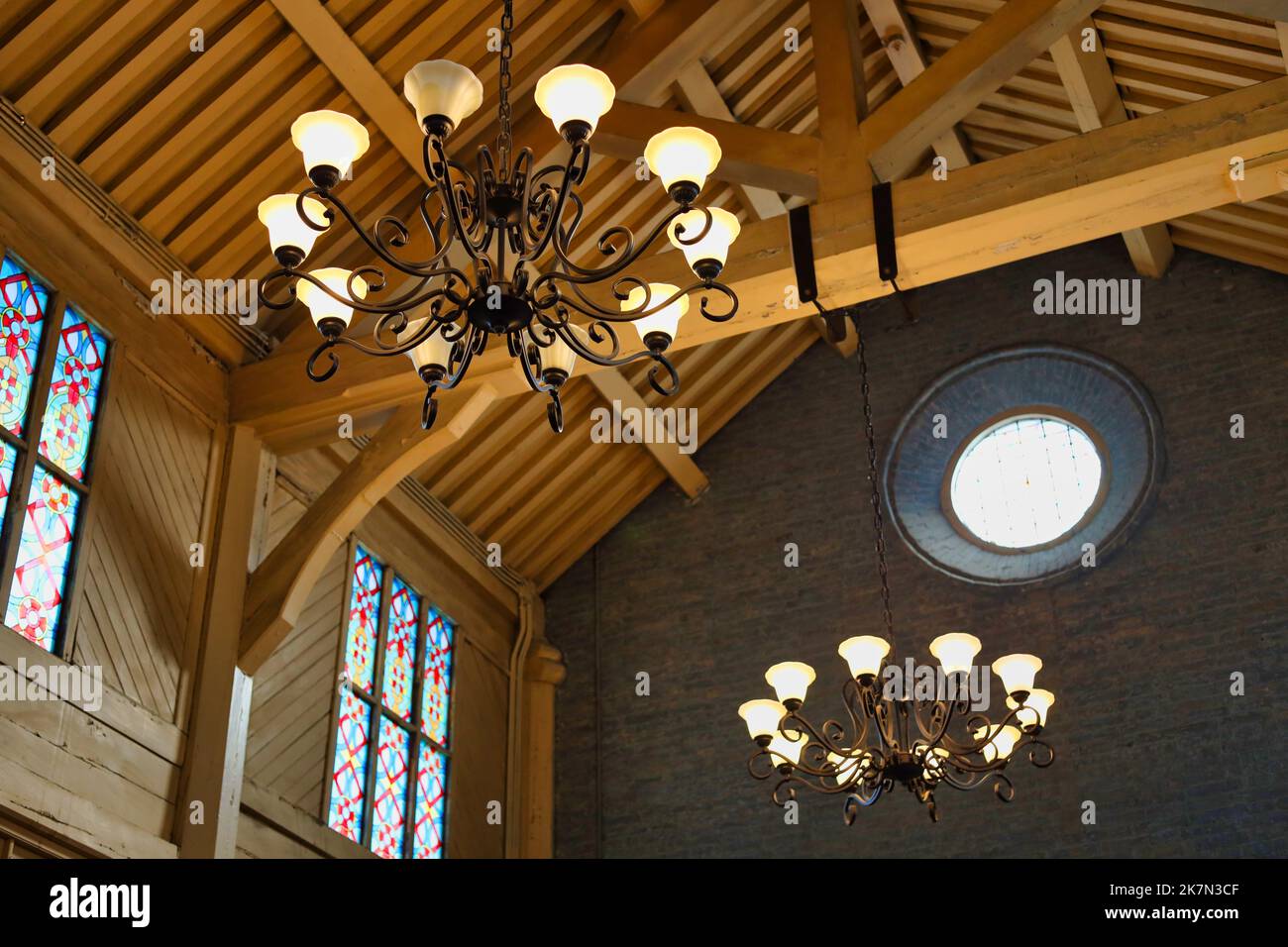 The wooden ceiling and the chandeliers of the Chinese Anglican ...