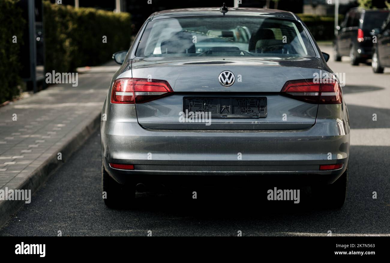 Minsk, Belarus, October 2022 - Rear light closeup. Volkswagen back view ...