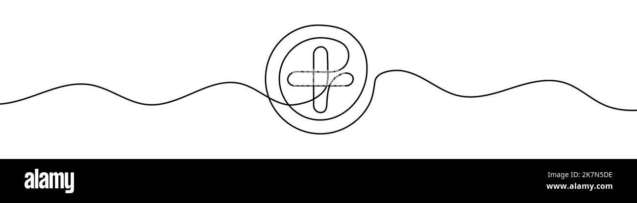 Continuous linear drawing of plus sign. Plus icon. Abstract background ...