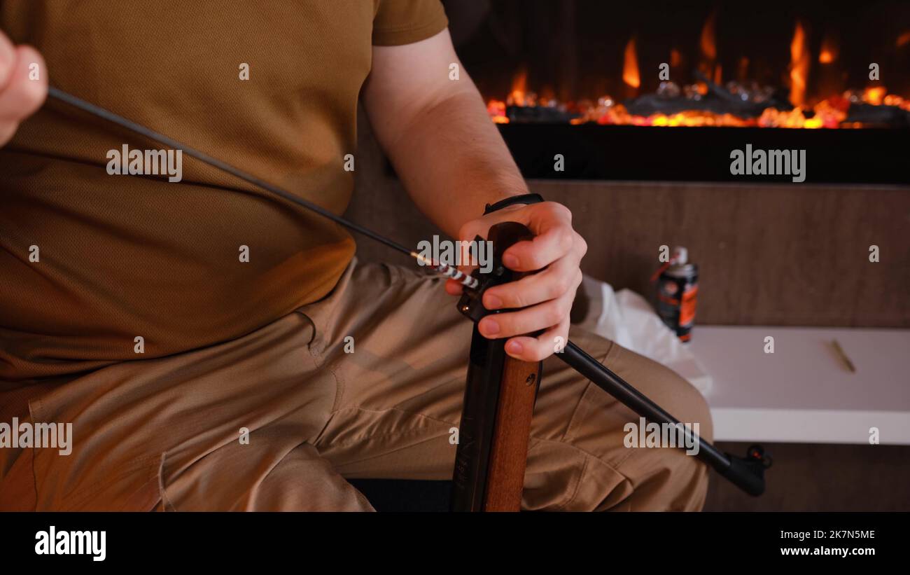 Gunsmith cleaning air gun rifle assemble dismantle maintenance. Opening ...