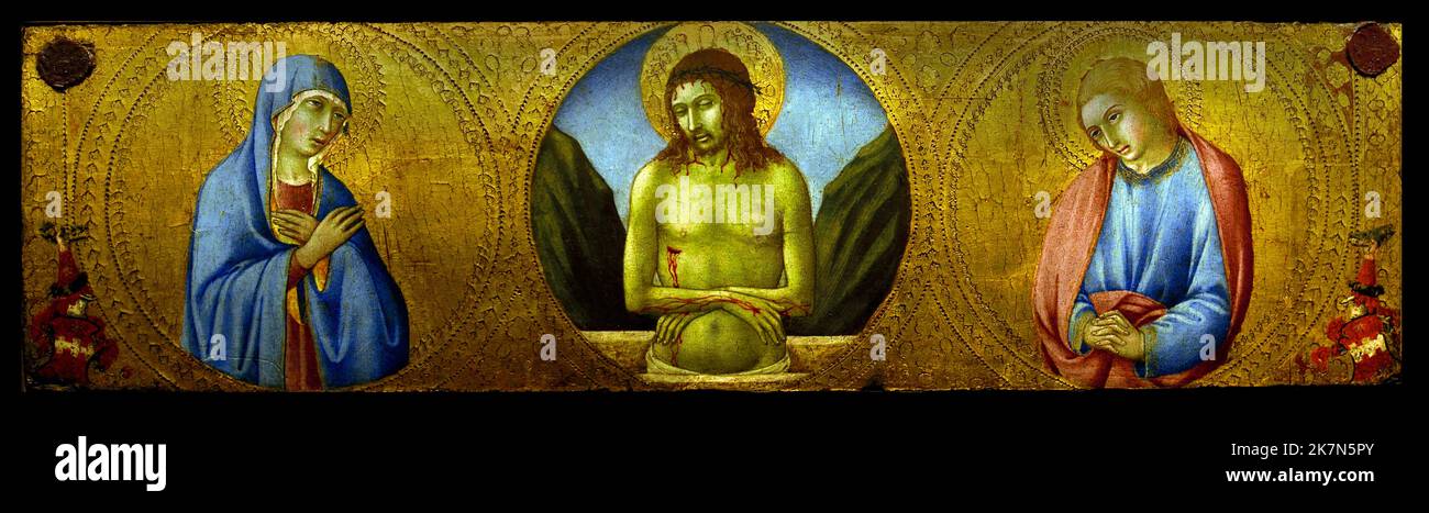 Christ as man of sorrows between the grieving virgin mary hi-res stock ...