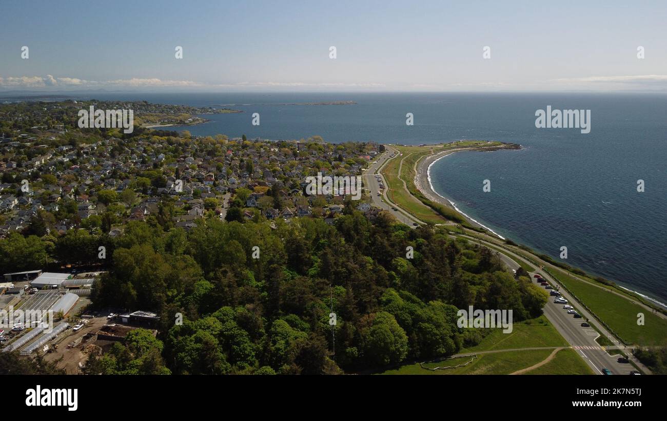 An aerial view of the cityscape and waterfront of Victoria, British ...