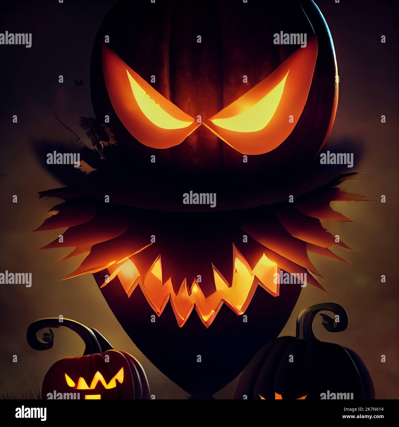 Burning Jack-o-lantern pumpkin head. Creepy and horrible symbol of ...