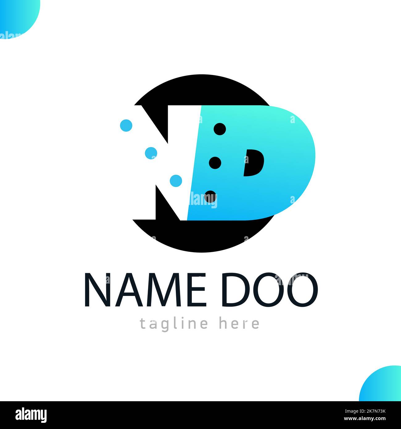 Initial Letter N D. Logo with dot. Black and blue sign ND in black ...