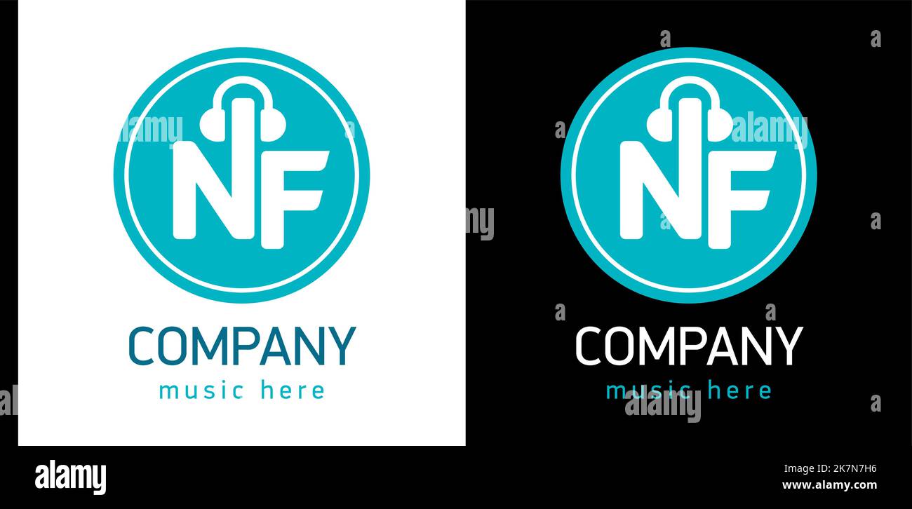 Logo Emblem Monogram NF in circle. with headphones, Black and blue sign ...