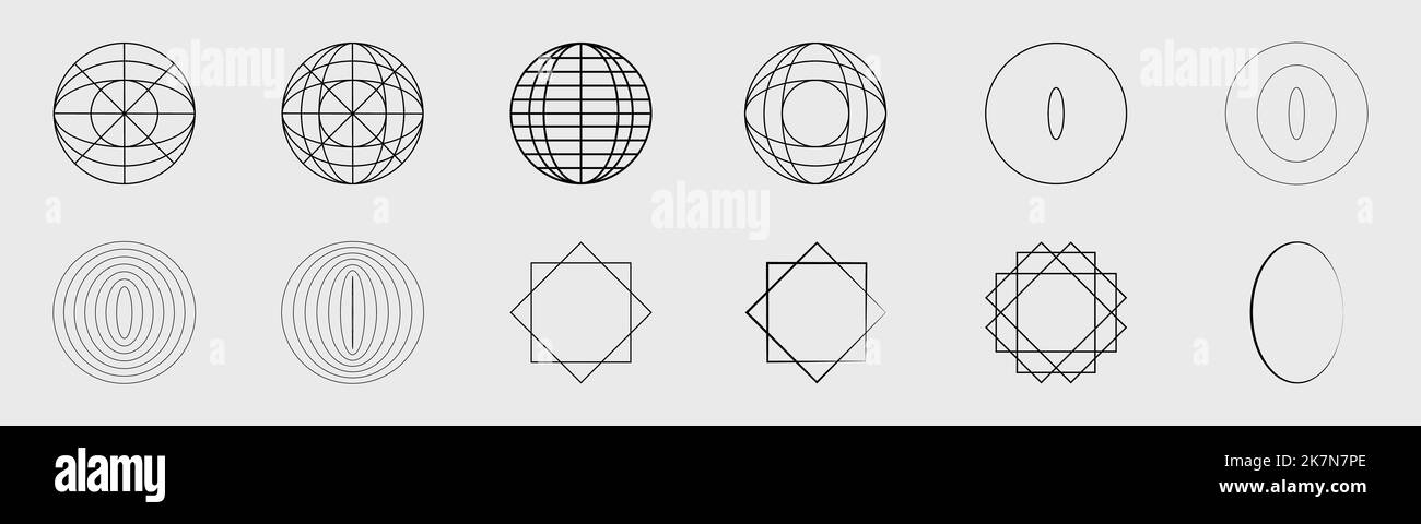 Retro futuristic elements for design. Collection of abstract graphic geometric symbols. Simple ...