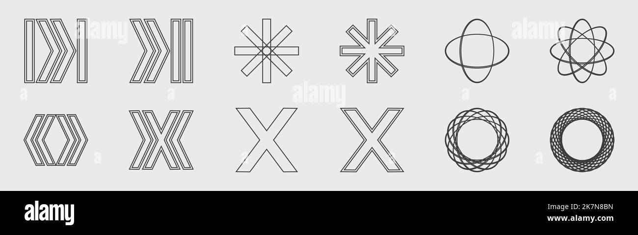 Retrofuturistic y2k geometry design elements collection. Collection of abstract graphic ...