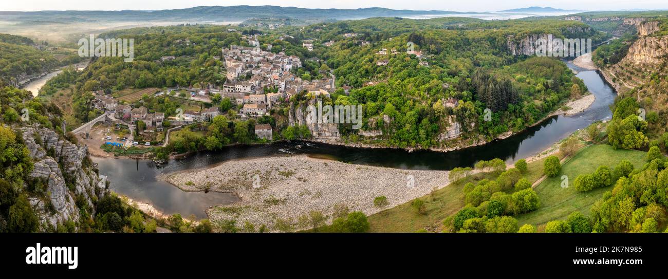 Panoramic view of Balazuc, one of the most beautiful villages in France ...