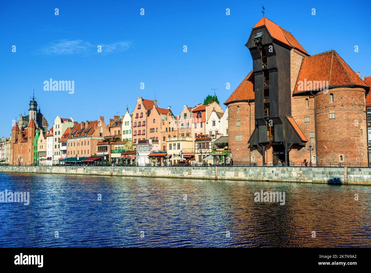 The Zuraw Crane and the gothic facades of the historical Old town in ...