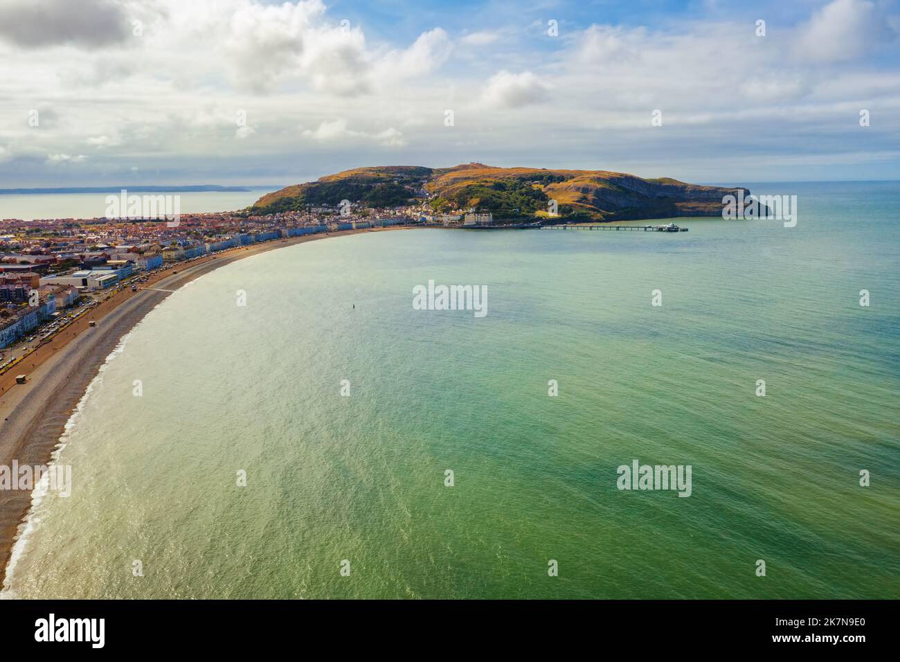 Aerial view of Llandudno North Shore beach and Great Orme headland in ...