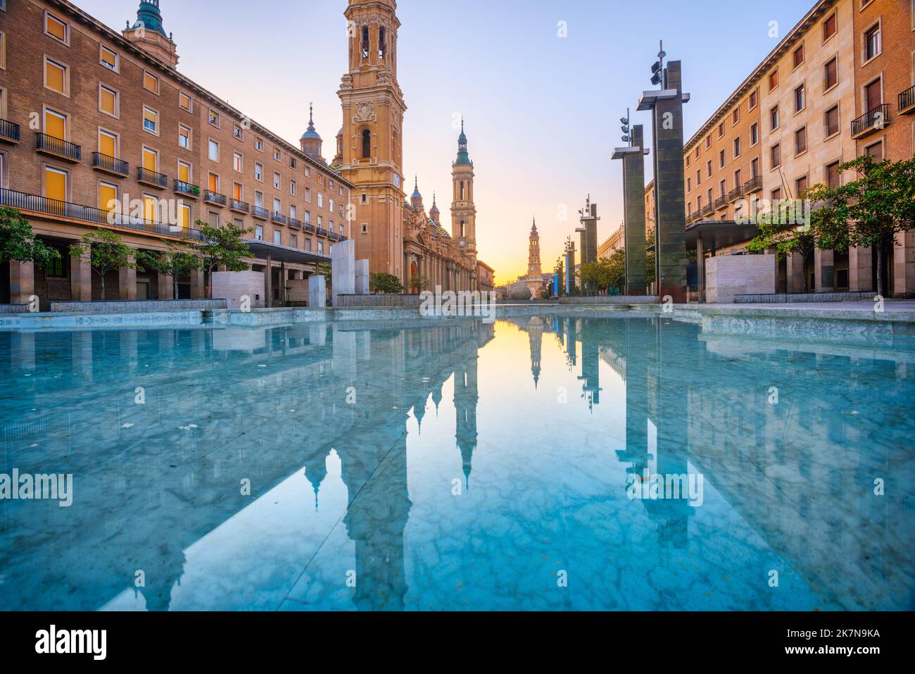 Zaragoza Old Town center with Basilica del Pilar Cathedral towers ...