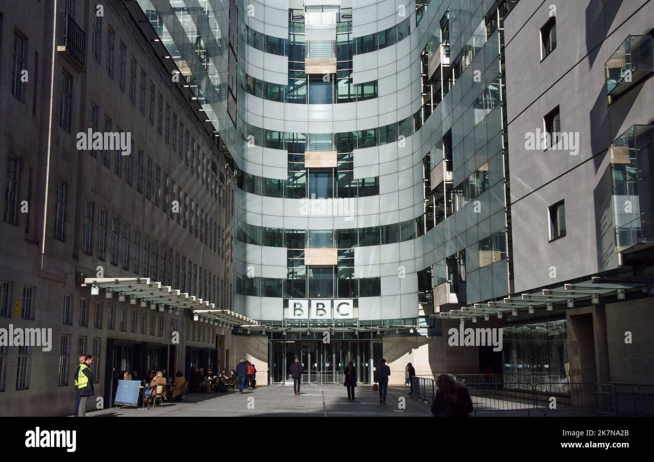 London, UK. 18th October 2022. Exterior view of Broadcasting House, the ...