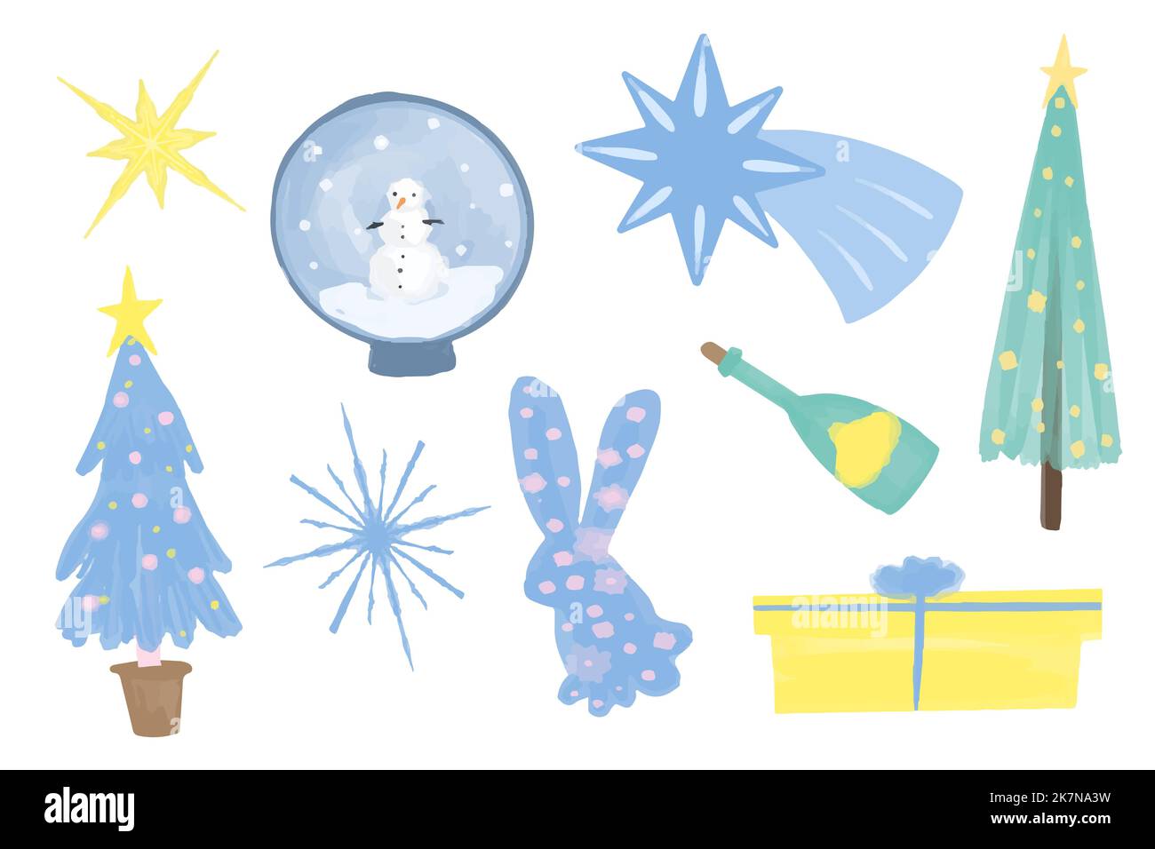 Watercolor Christmas object collection with christmas tree,ball ...