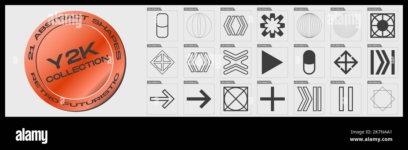 Retrofuturistic y2k geometry design elements collection. Trendy geometric design elements ...